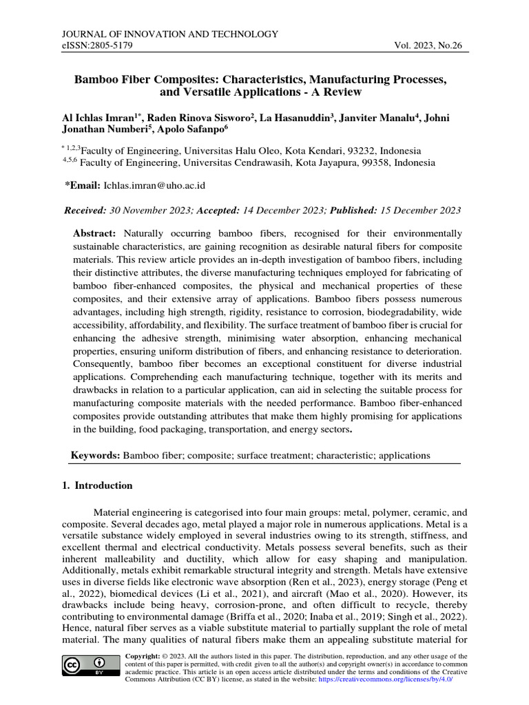 Bamboo Fiber Composites Characteristics, Manufacturing Processes, and ...