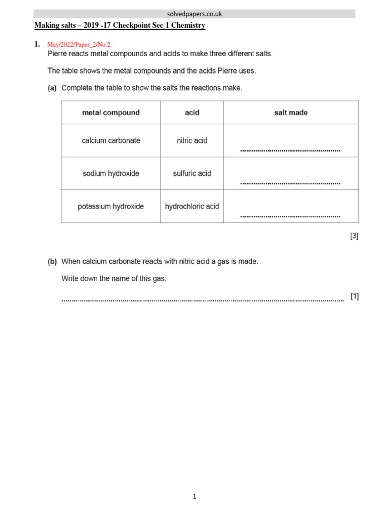 Making Salts: Exam Questions 2019-2022 | PDF