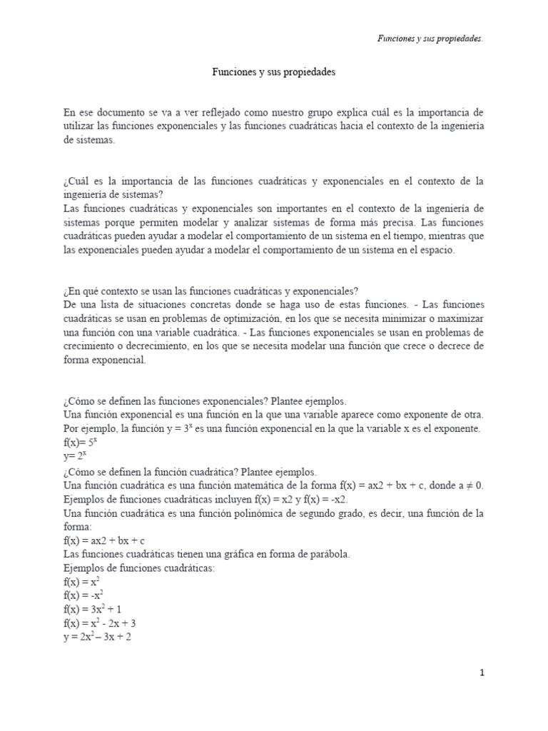 Funciones y Sus Propiedades | PDF | Funcion exponencial | Función (Matemáticas)