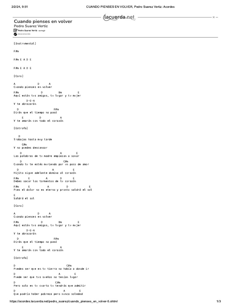 Acordes de "Cuando Pienses en Volver" | PDF | Cooking, Food & Wine ...