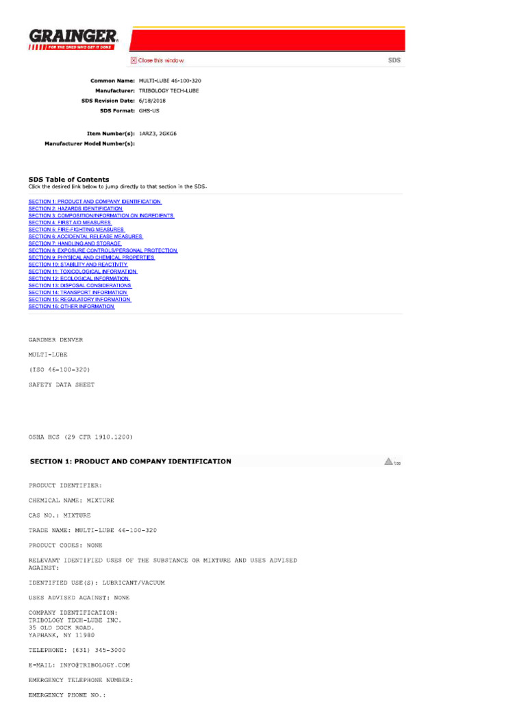 Multi-Lube 100 Elmo SDS | PDF