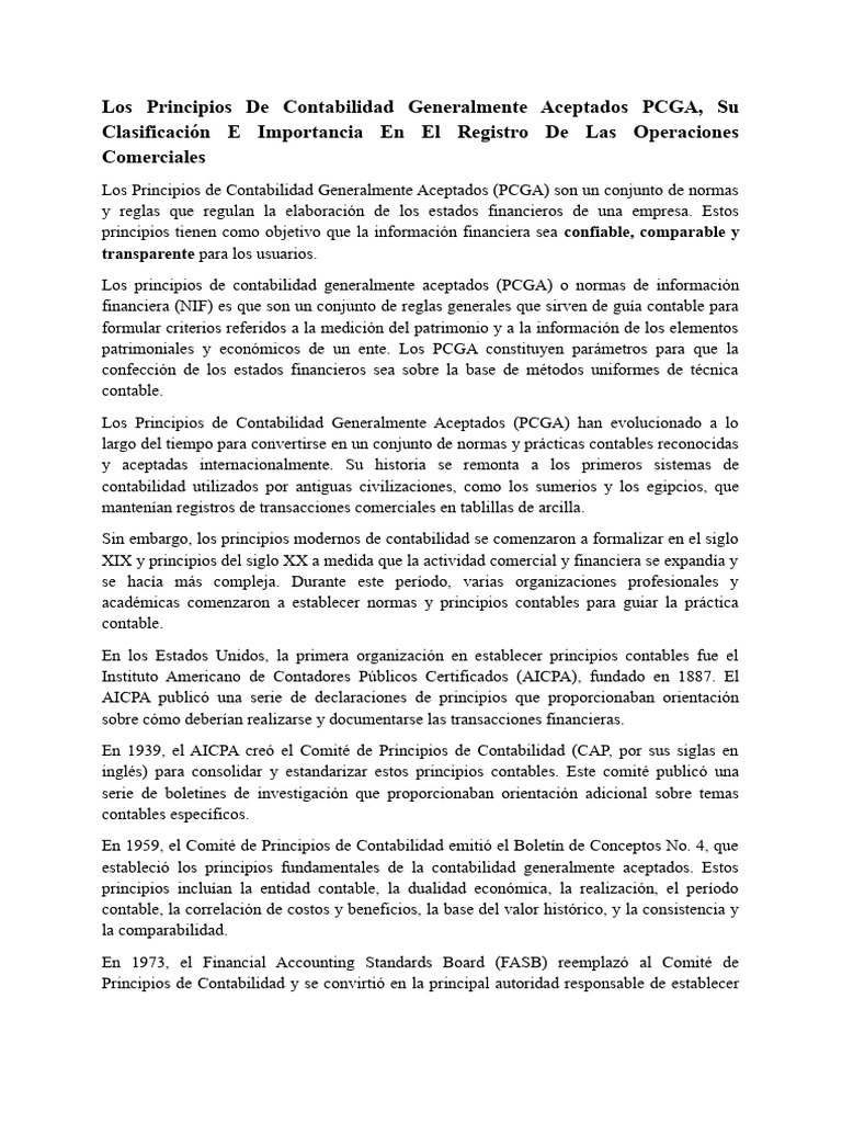 Importancia de los PCGA en Contabilidad | PDF | Contabilidad | normas ...