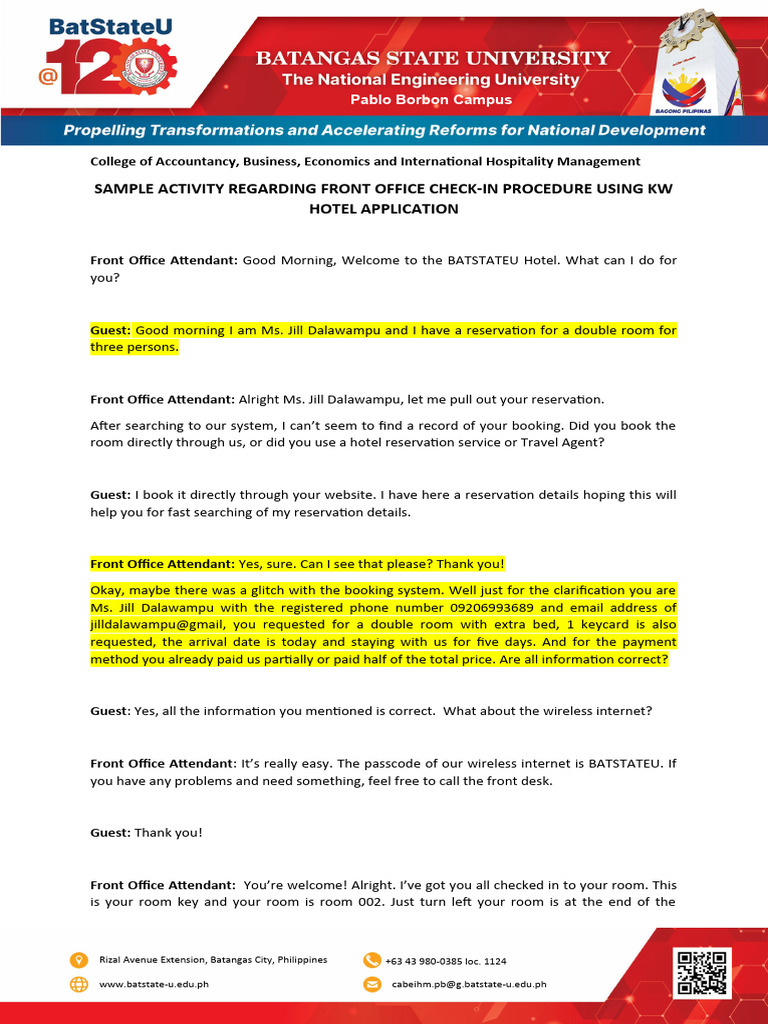 KW Hotel Sample Activity | PDF