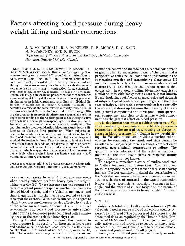 Factors Affecting Blood Pressure During Heavy Weight Lifting and Static ...
