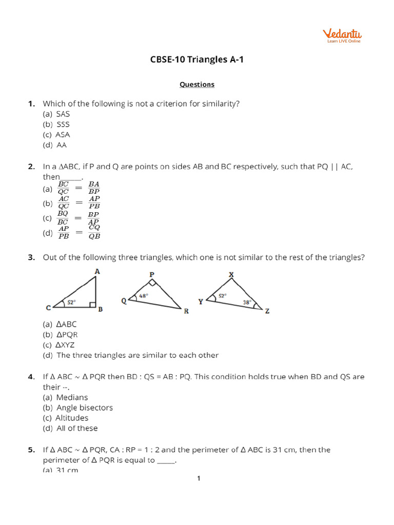 CBSE Class 10 Triangles Guide | PDF