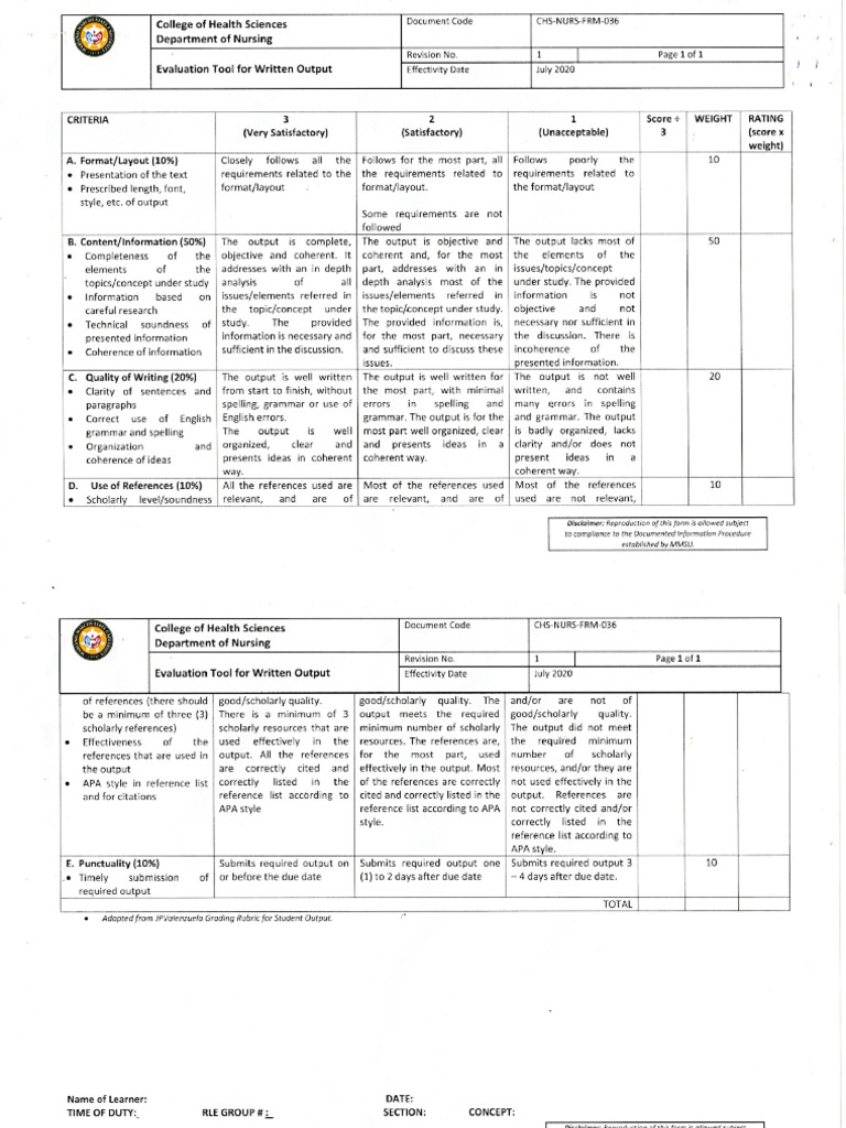 Rubric For Written Output | PDF
