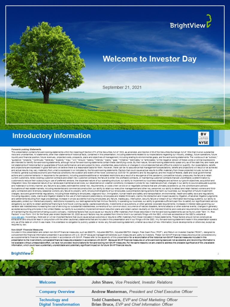 BrightView Investor Day 2021 Overview | PDF | Employment | Mergers And ...
