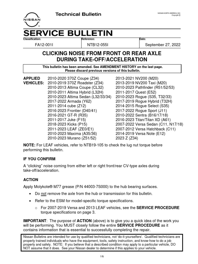 Infiniti Service Bulletin | Download Free PDF | Nut (Hardware) | Axle
