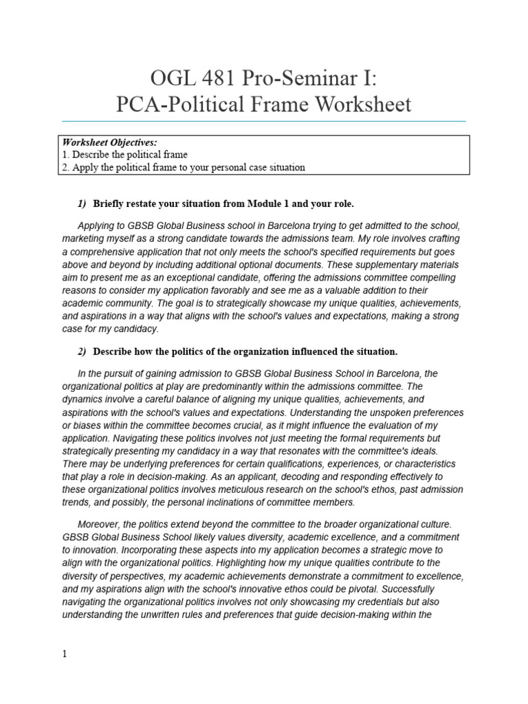 4 Political Frame Worksheet | PDF | Decision Making | Organizational ...