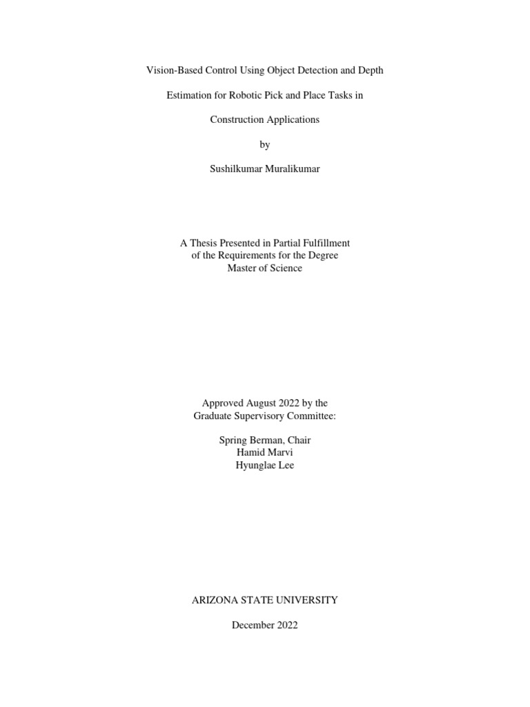 Vision Based Control Using Object Detection and Depth Estimation For ... Vision Based Control Using Object Detection and Depth Estimation For ...