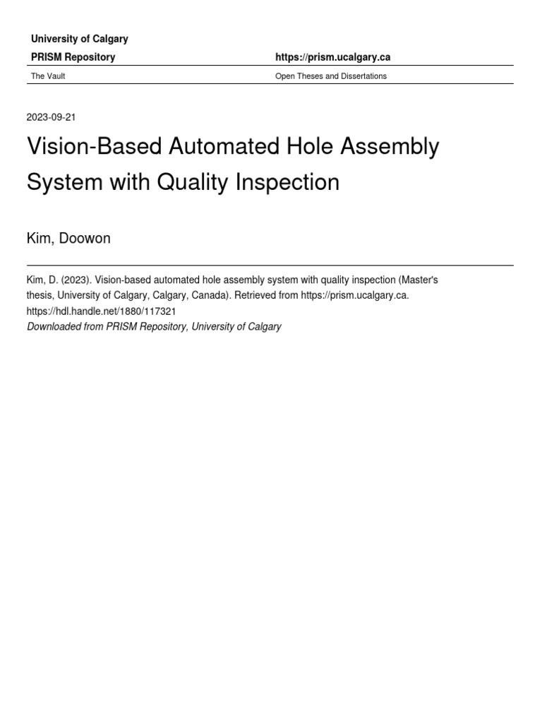 Vision Based Automated Hole Assembly System With Quality Inspection Thesis | PDF | Machine ...