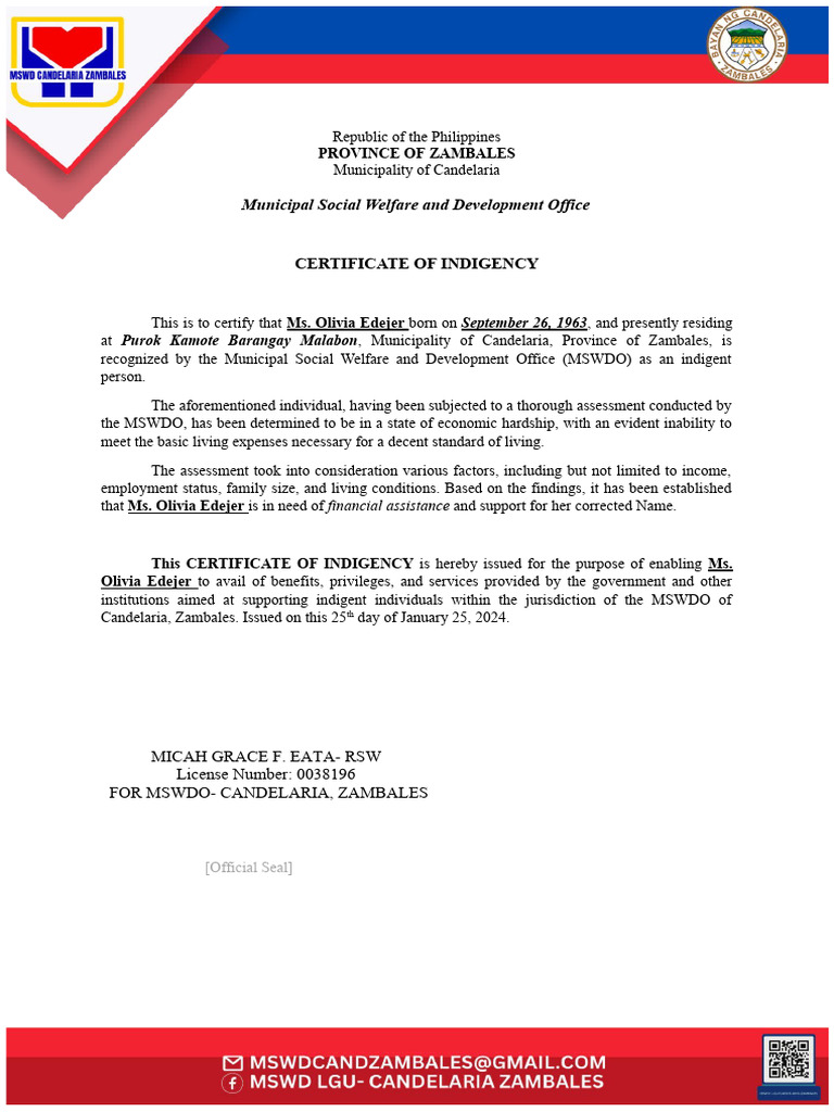 Certificate of Indigency | PDF