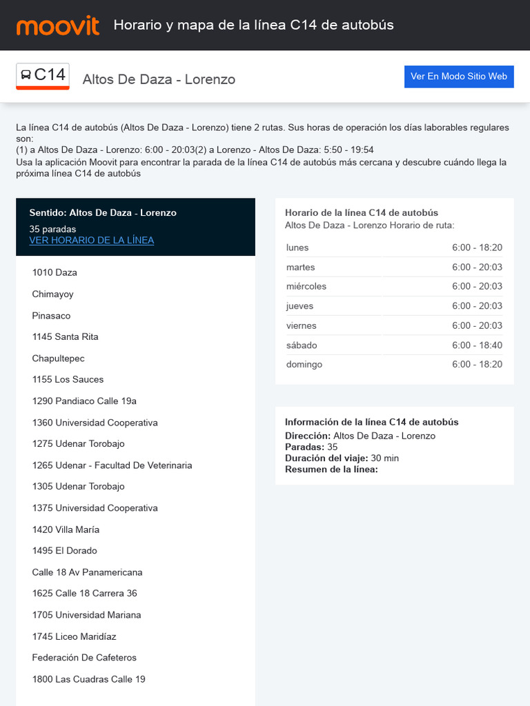 Altos de Daza - Lorenzo: Horario y Mapa de La Línea C14 de Autobús | Descargar gratis PDF ...