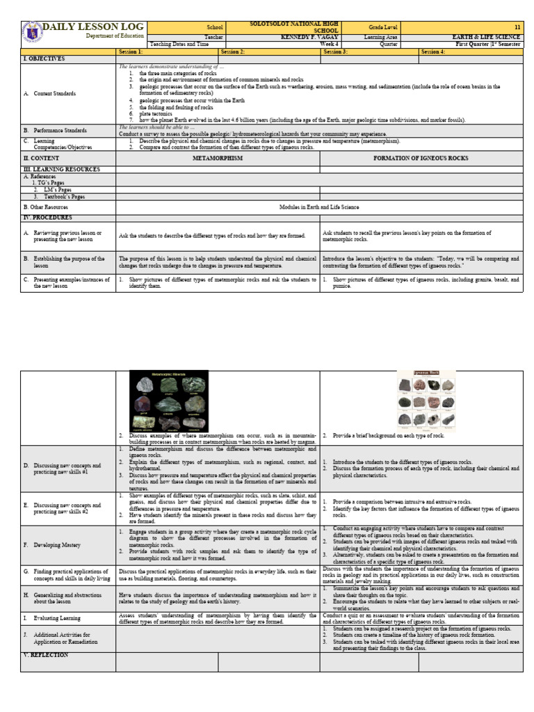 DLL Els Quarter 1 Week 4 | PDF | Rock (Geology) | Geology
