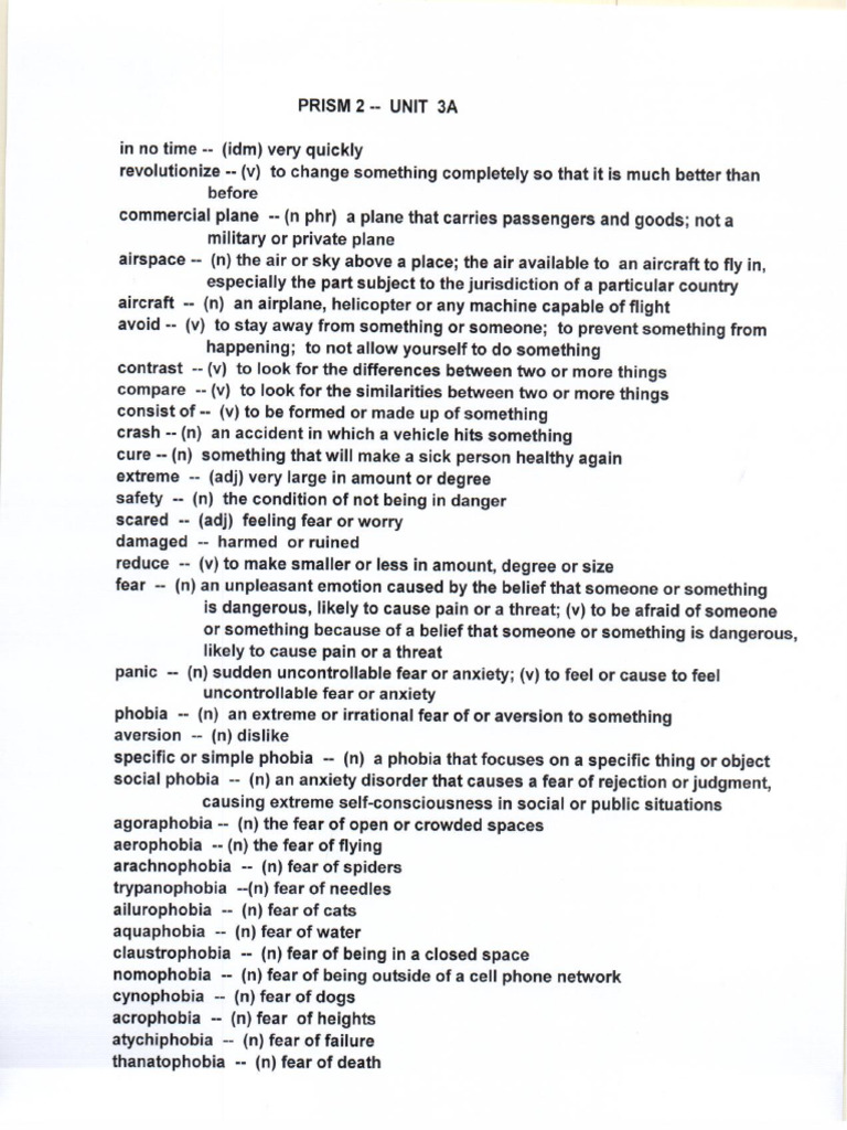 Prism 2 - Vocabulary List 3a | PDF
