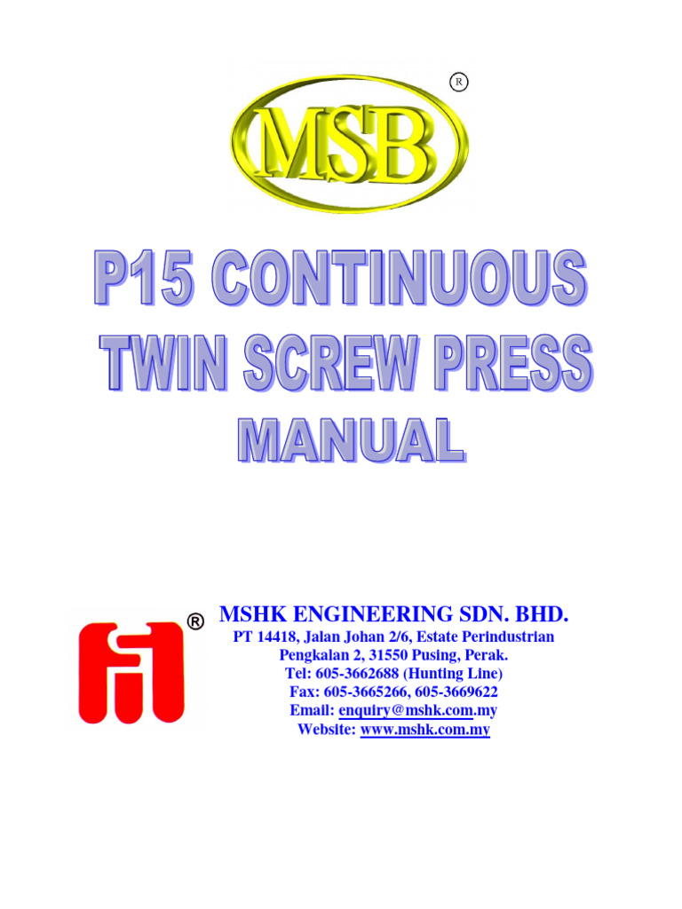 MSB P15 Screw Press Manual (2022) PDF | PDF | Valve | Equipment