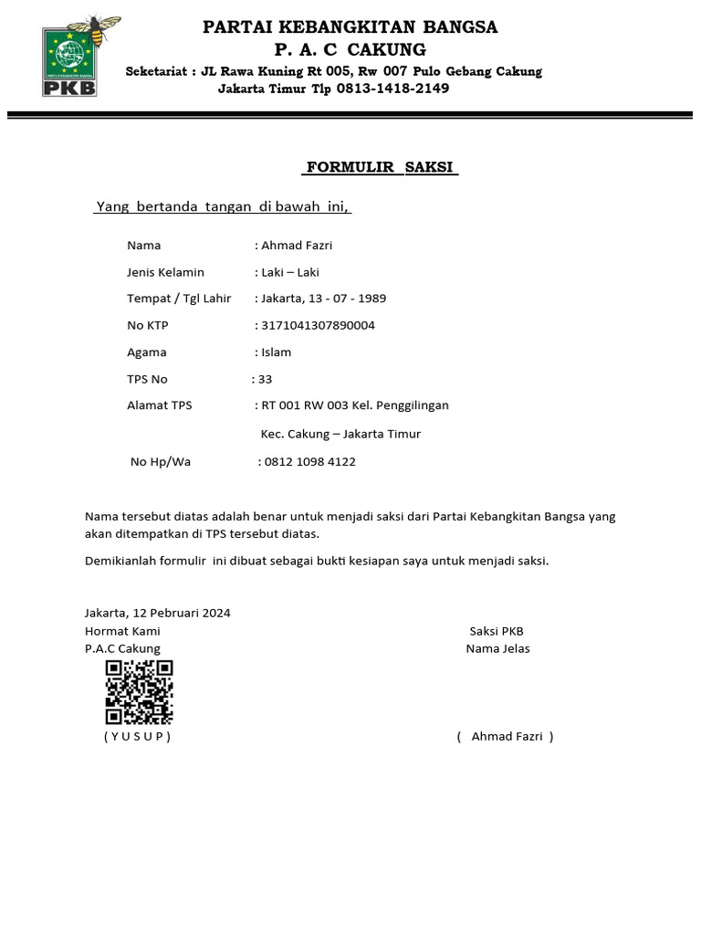 Formulir Saksi | PDF