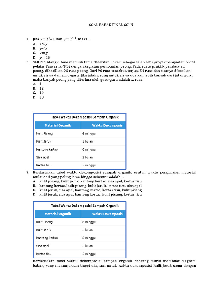 Contoh Soal Final Numerasi Aspek Bilangan | PDF | Sains & Matematika
