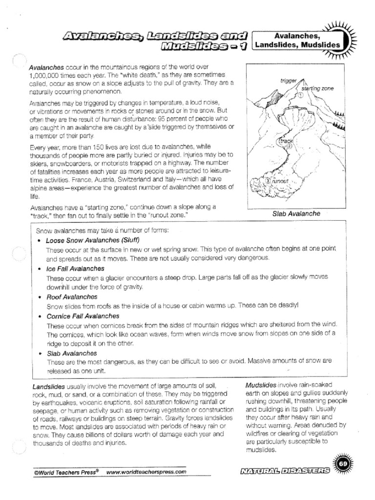 Reading Comprehension - Avalanches - 1 | PDF