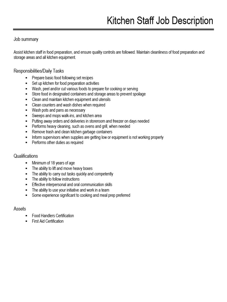 Kitchen Staff | PDF | Cooking, Food & Wine