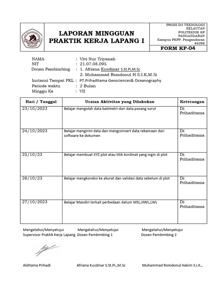 Logbook Minggu Ke 7 | PDF