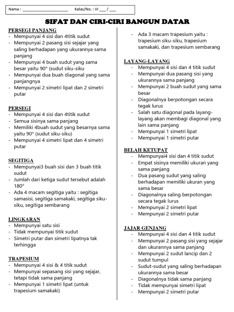 Sifat Dan Ciri Bangun Datar | PDF