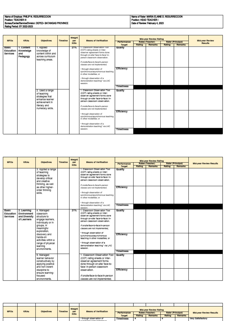 Midyear Review Form For TEACHER | PDF | Learning | Educational Assessment