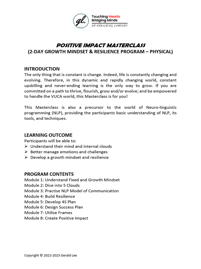 Course Content - NLP - Growth Mindset & Resilience | PDF | Neuro ...