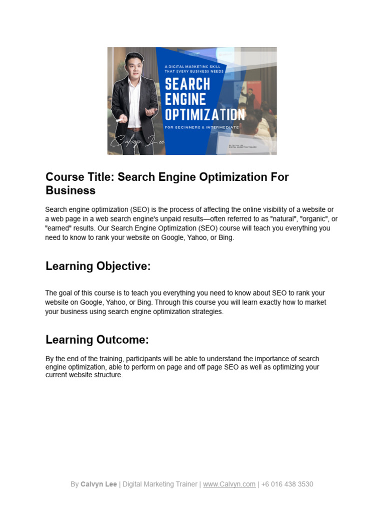 Course Content - Search Engine Optimization For Business | Download Free PDF | Search Engine ...
