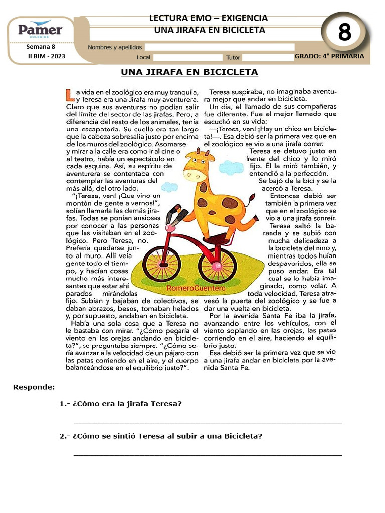 Lectura Emo - Exigencia Una Jirafa en Bicicleta | PDF
