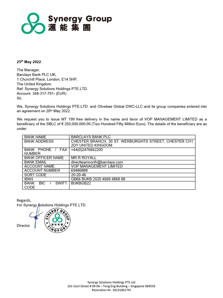 Synergy MT199 Request | PDF | Business | Finance & Money Management