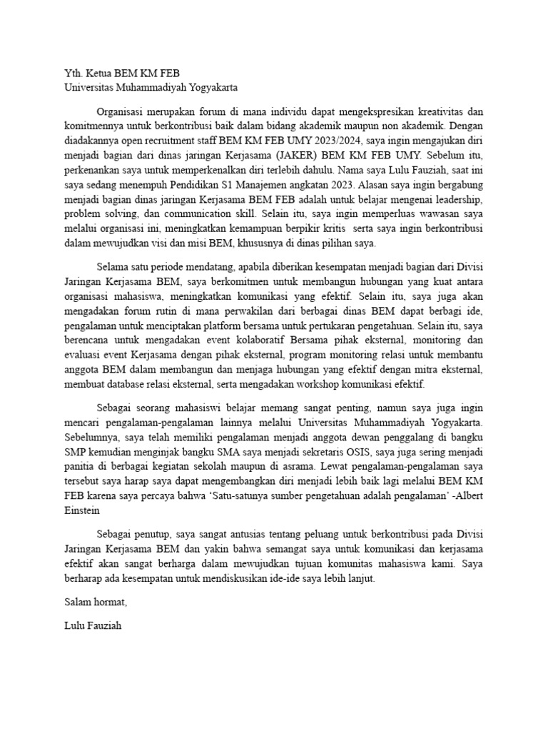 Motivation Letter BEM | PDF