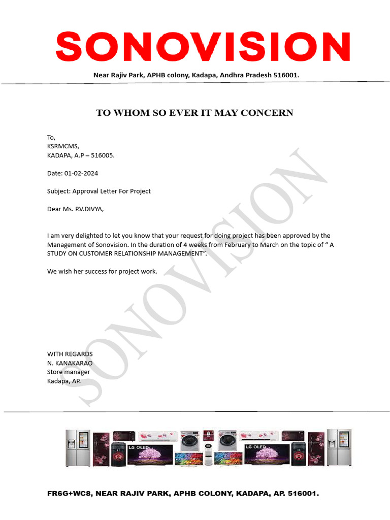 Sonovision Kadapa Project Approval Notice | PDF