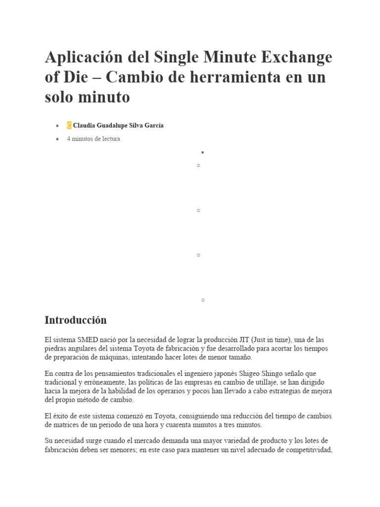 Aplicación Del Single Minute Exchange of Die (SMED | PDF | Lean ...