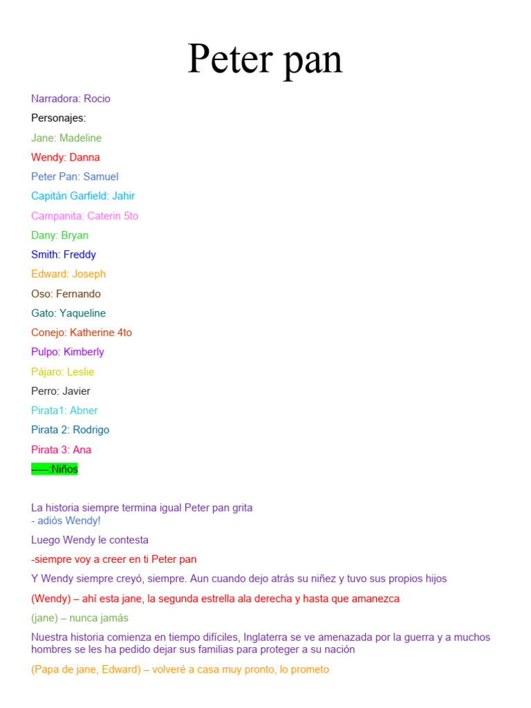 Peter Pan Cuento Con Dialogos Espanol | PDF | Peter Pan