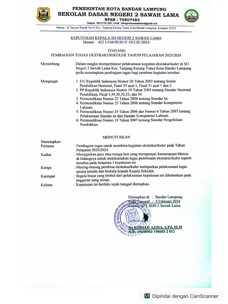 SK Ekskul Bu Sukinah | PDF