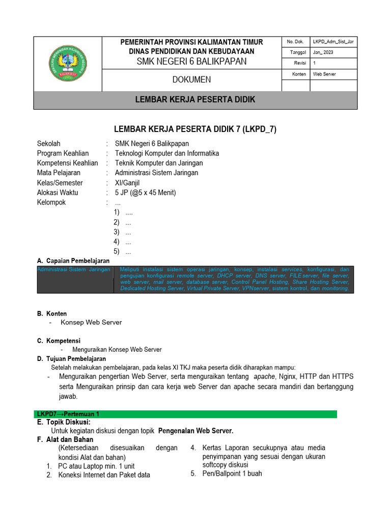 LKPD Web Server SMK XI TKJ | PDF | Komputer | Teknologi & Rekayasa