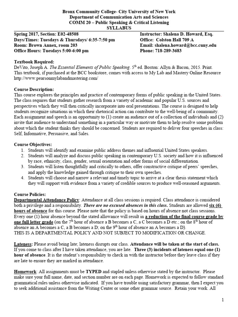 COMM 20 SP 2017 Syllabus-Schedule 635 Final | PDF | Public Speaking ...