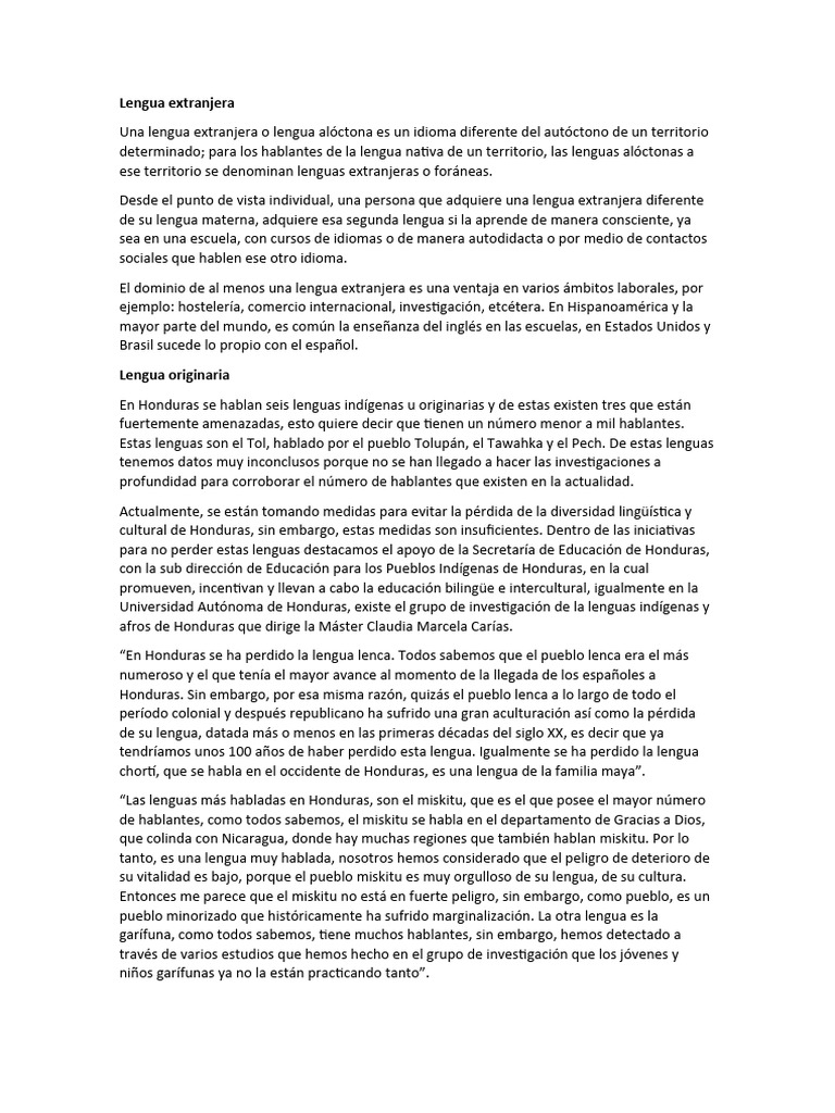 Lengua Extranjera | PDF | Segundo lenguaje | Honduras