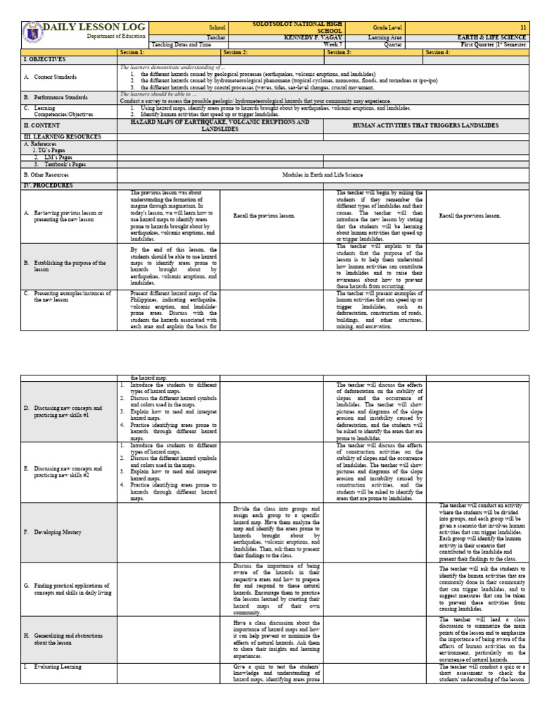 DLL Els Quarter 1 Week 7 | PDF | Landslide | Hazards