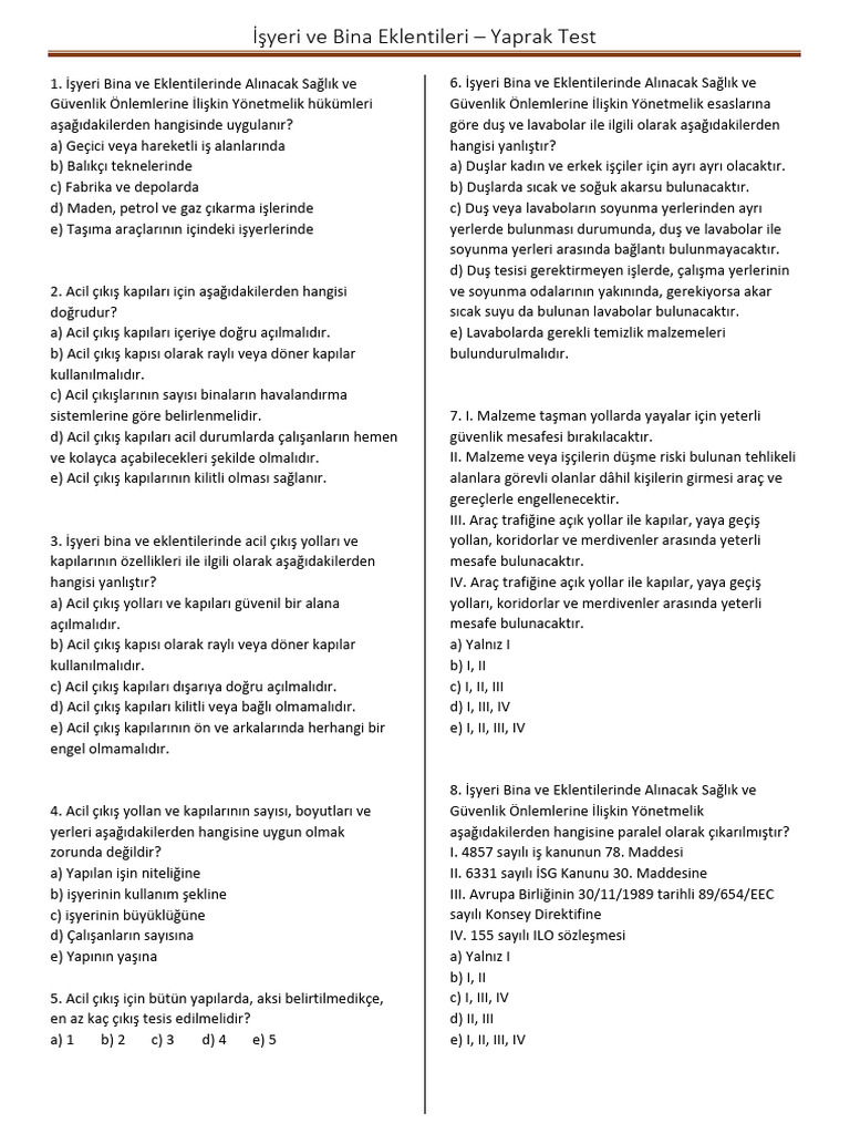 13 İşyeri Ve Bina Eklentileri - Yaprak Test | PDF