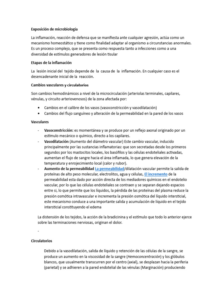 Procesos y Etapas de la Inflamación | PDF | Inflamación | Endotelio