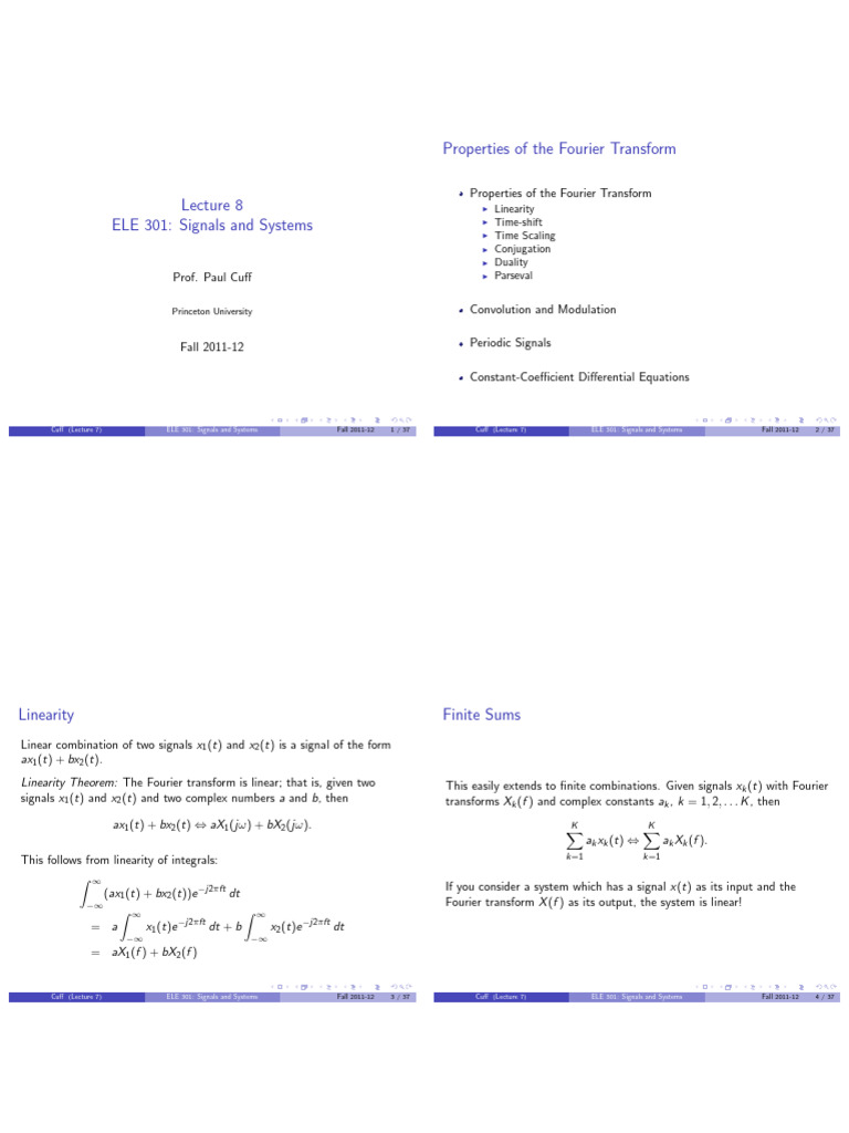 Lecture 8 ELE 301: Signals and Systems | PDF | Fourier Transform | Convolution