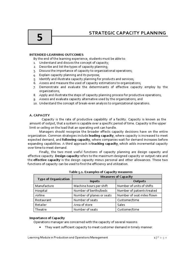 Chapter 5 Strategic Capacity Planning | PDF | Business | Business Economics