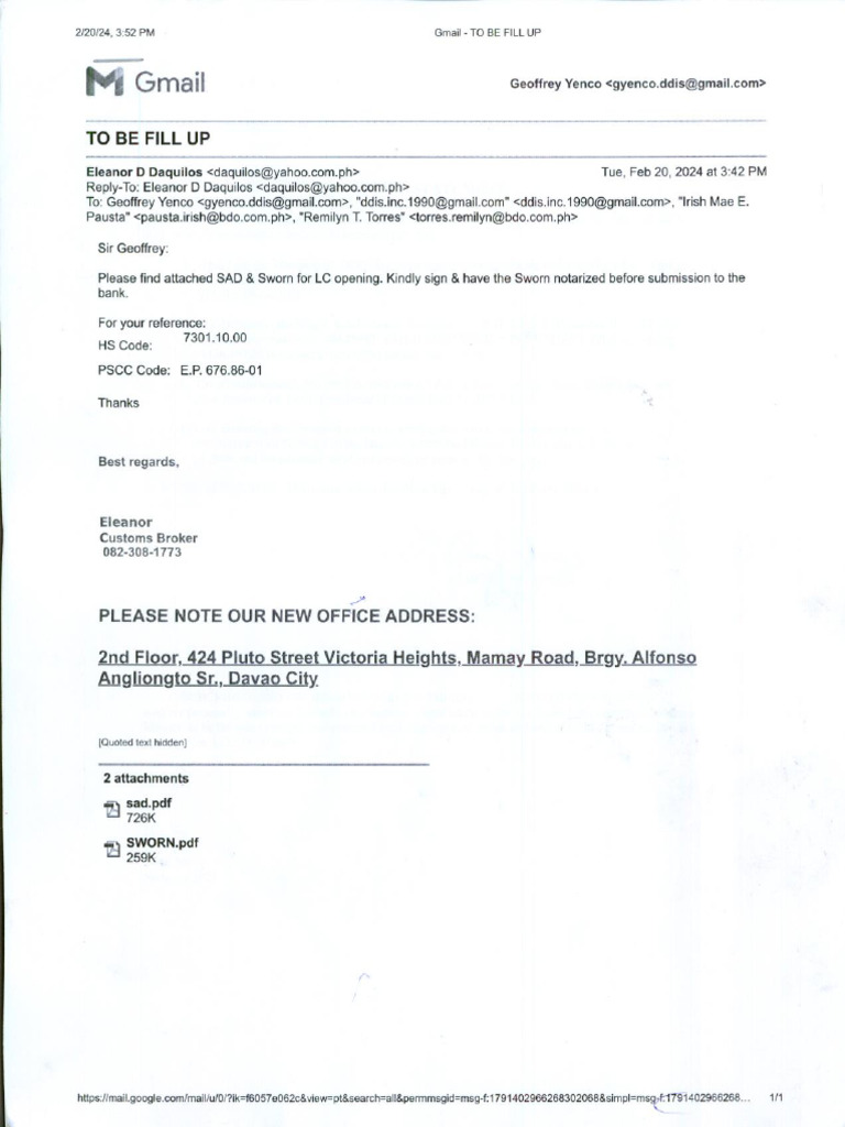 Sworn Statement and Sad Ddis | PDF