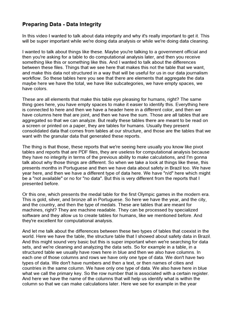 Preparing Data Data Integrity | Download Free PDF | Comma Separated Values | Computing