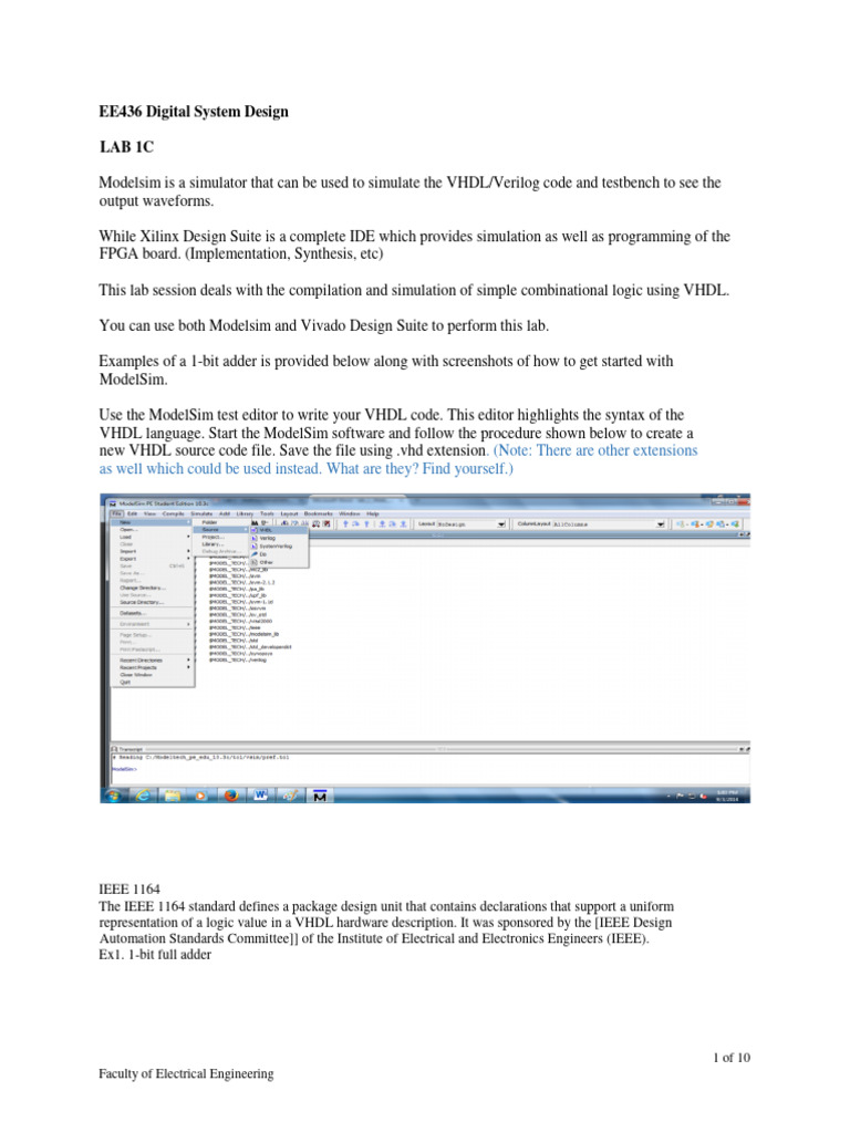 LAB 1C. Full Adder in VHDL | PDF | Vhdl | Digital Electronics
