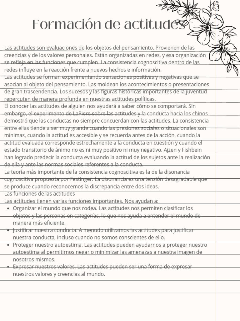 Formación y Función de las Actitudes | PDF | Comportamiento | Pensamiento