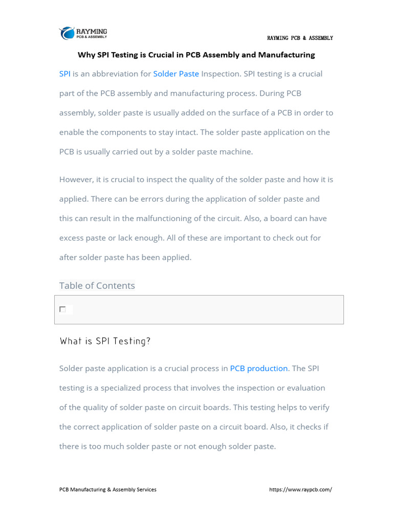 Why SPI Testing Is Crucial in PCB Assembly and Manufacturing | PDF ...