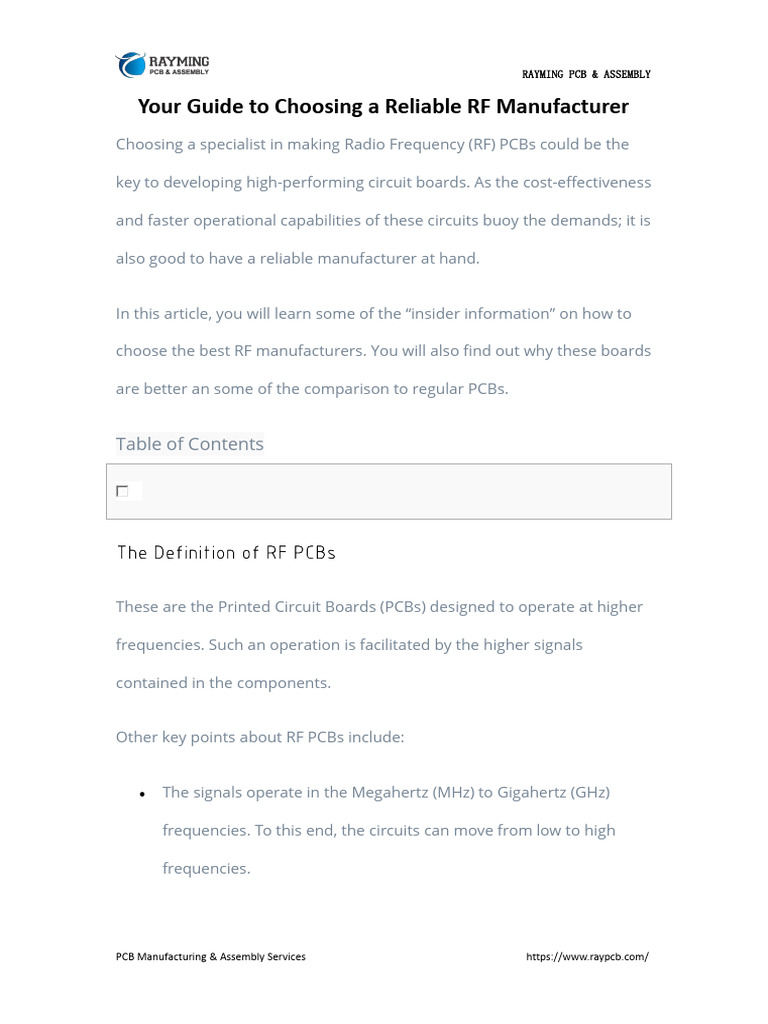 Your Guide To Choosing A Reliable RF Manufacturer | PDF | Printed ...